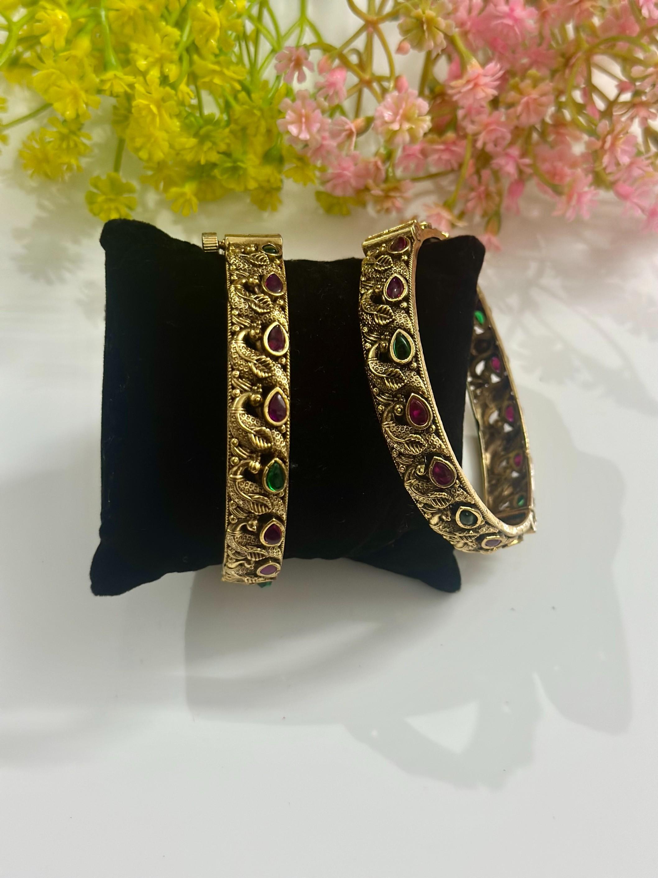 Antique Peacock Stone Bangles Set of 2